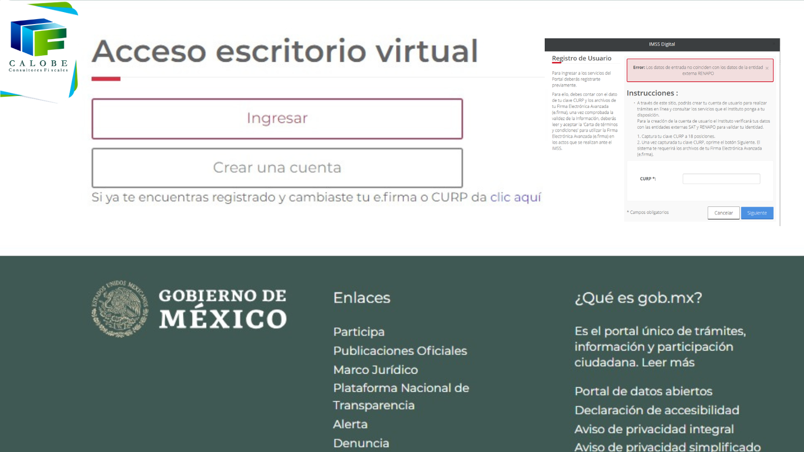 Error al crear cuenta en Escritorio Virtual del IMSS – CALOBE